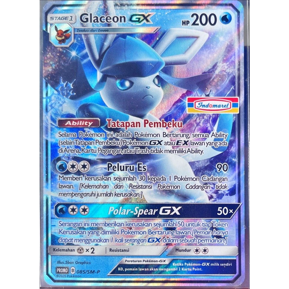 Jual POKEMON TCG INDONESIA GLACEON GX HOLOGRAM PROMO INDOMARET 085/SM-P | Shopee Indonesia