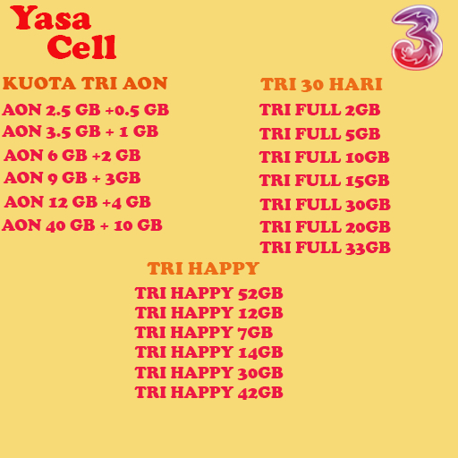 Jual PAKET KUOTA DATA AON & HAPPY THREE TRI 3 MURAH | Shopee Indonesia