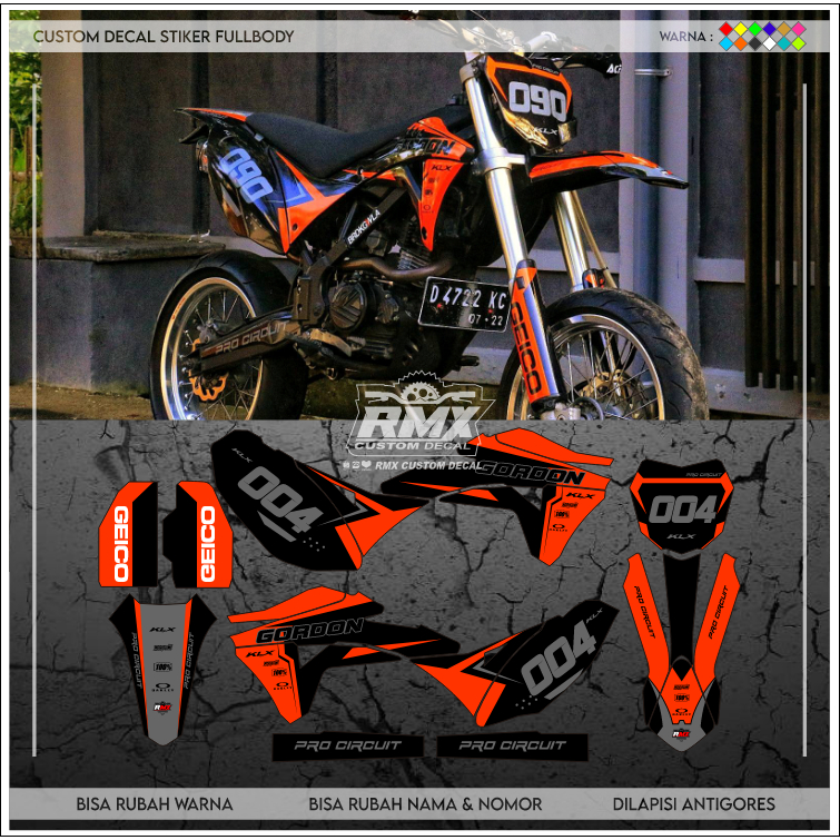 Jual DECAL GORDON FULLBODY (001) DEKAL STIKER KLX GORDON HITAM MERAH ...