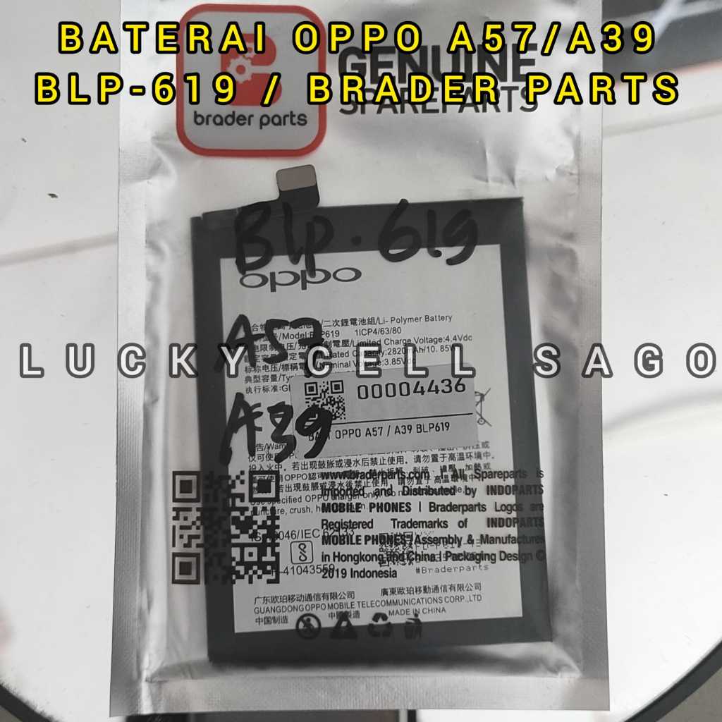 Jual BATERAI OPPO A57 / A39 / BLP-619 / ORIGINAL BRADER PARTS | Shopee ...
