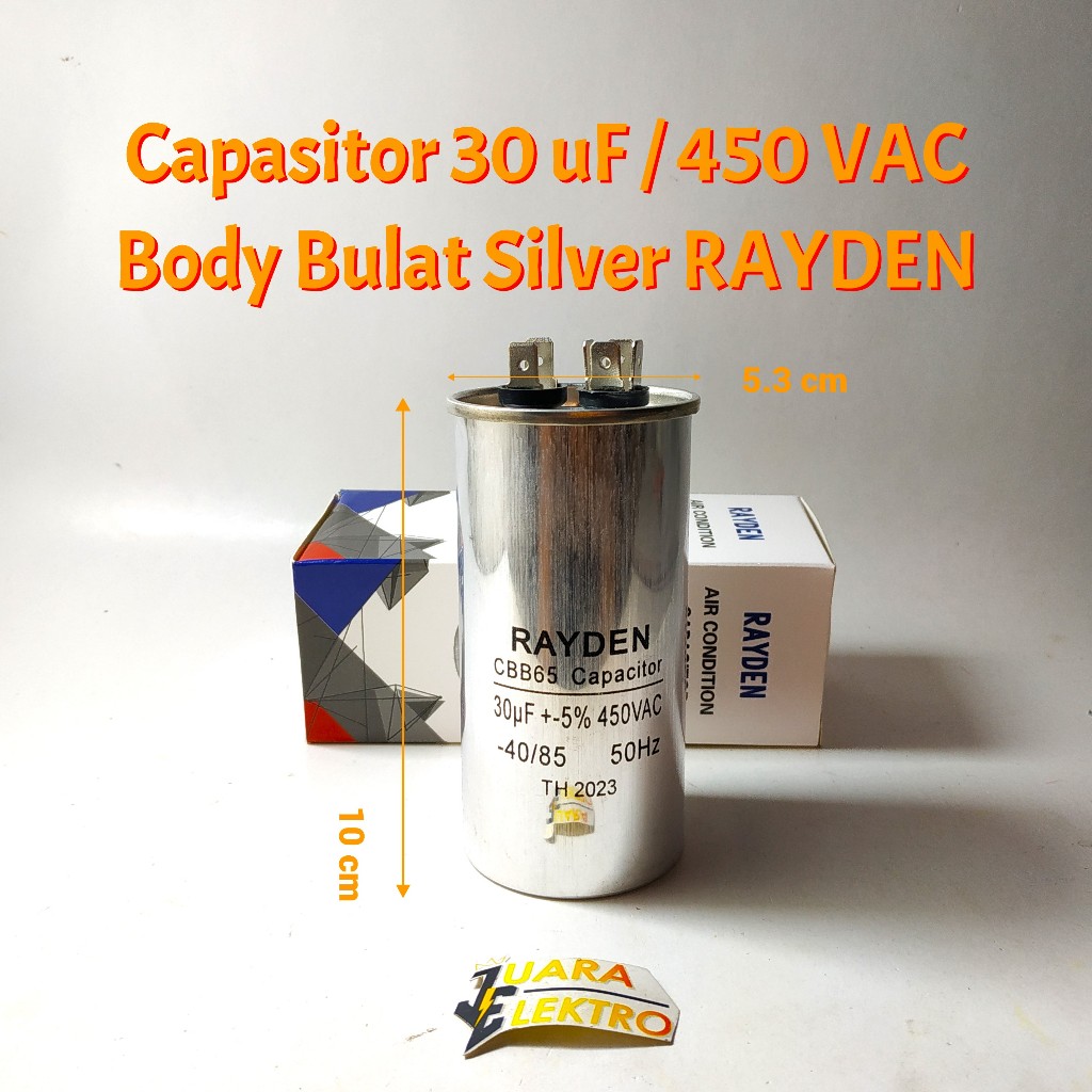 Jual RAYDEN Capasitor AC 30uF / 450V Silver | Kapasitor Bulat 30 uF ...