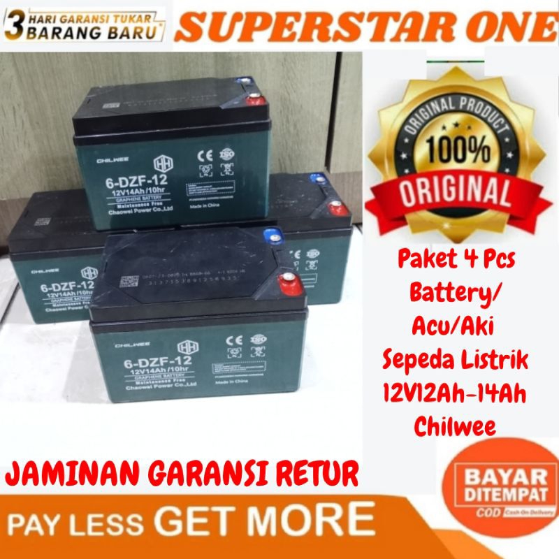 Jual Paket 4 Pcs Battery/Acu/Aki Sepeda Listrik 12V12Ah-14Ah Chilwee ...