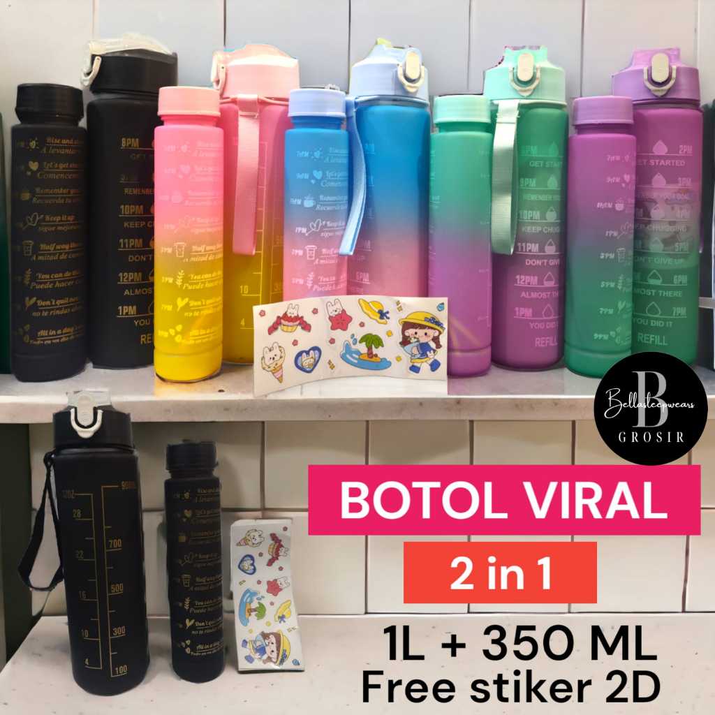 Jual BELLA BOTOL VIRAL PELANGI SET 1LT + 350ML AIR MINUM VIRAL AUREL ...