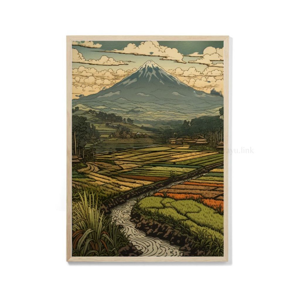 Jual Poster Vintage "Gunung Batur - Bali" Art Print Bingkai Kayu ...