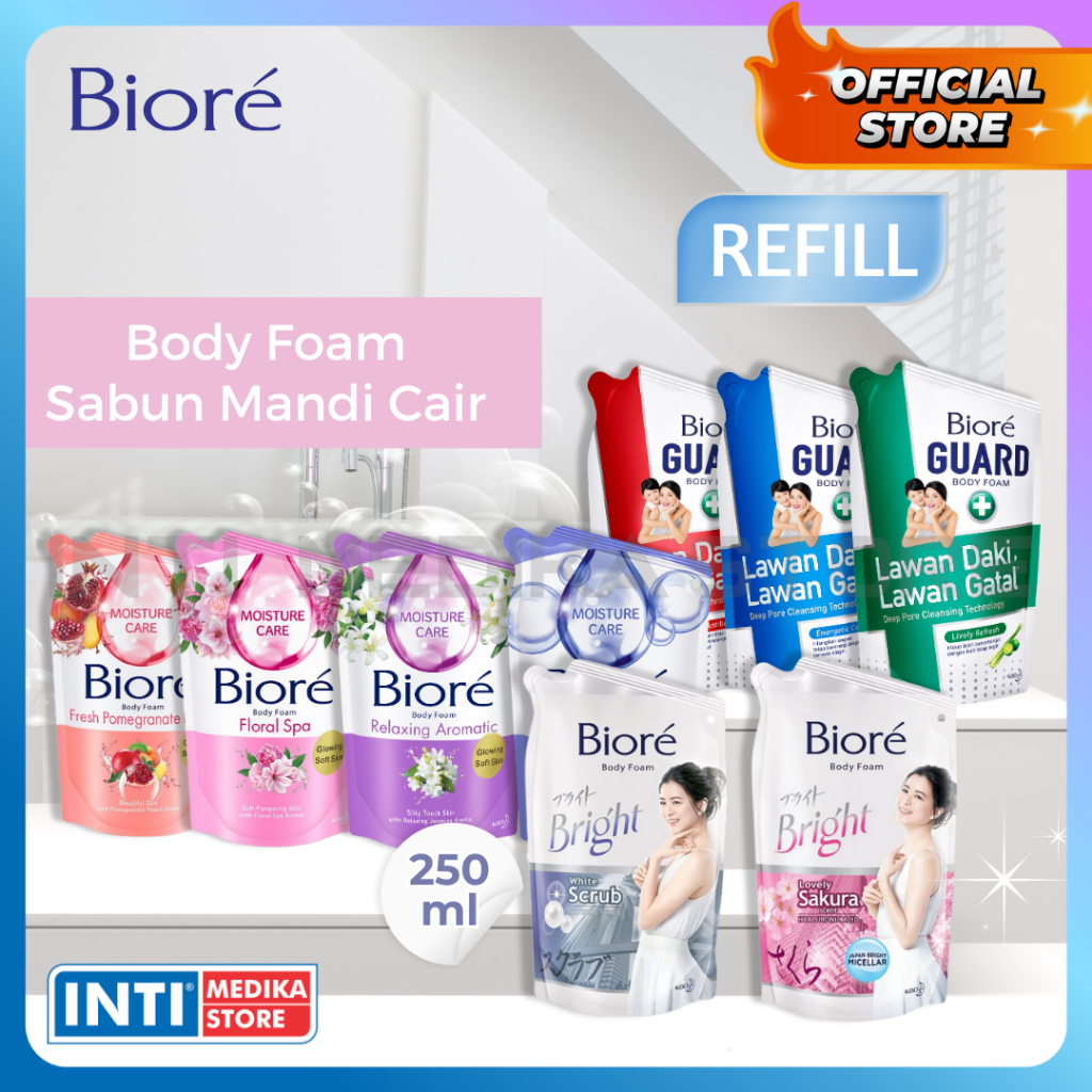 Jual BIORE - Body Foam Refill 250 ml | Body Wash Biore | Sabun Mandi Cair | Shopee Indonesia