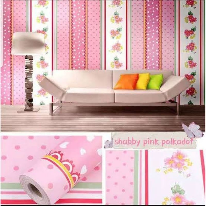 Jual Wallpaper Dinding Motif Salur Bunga Pink Stiker Dinding Kamar ...