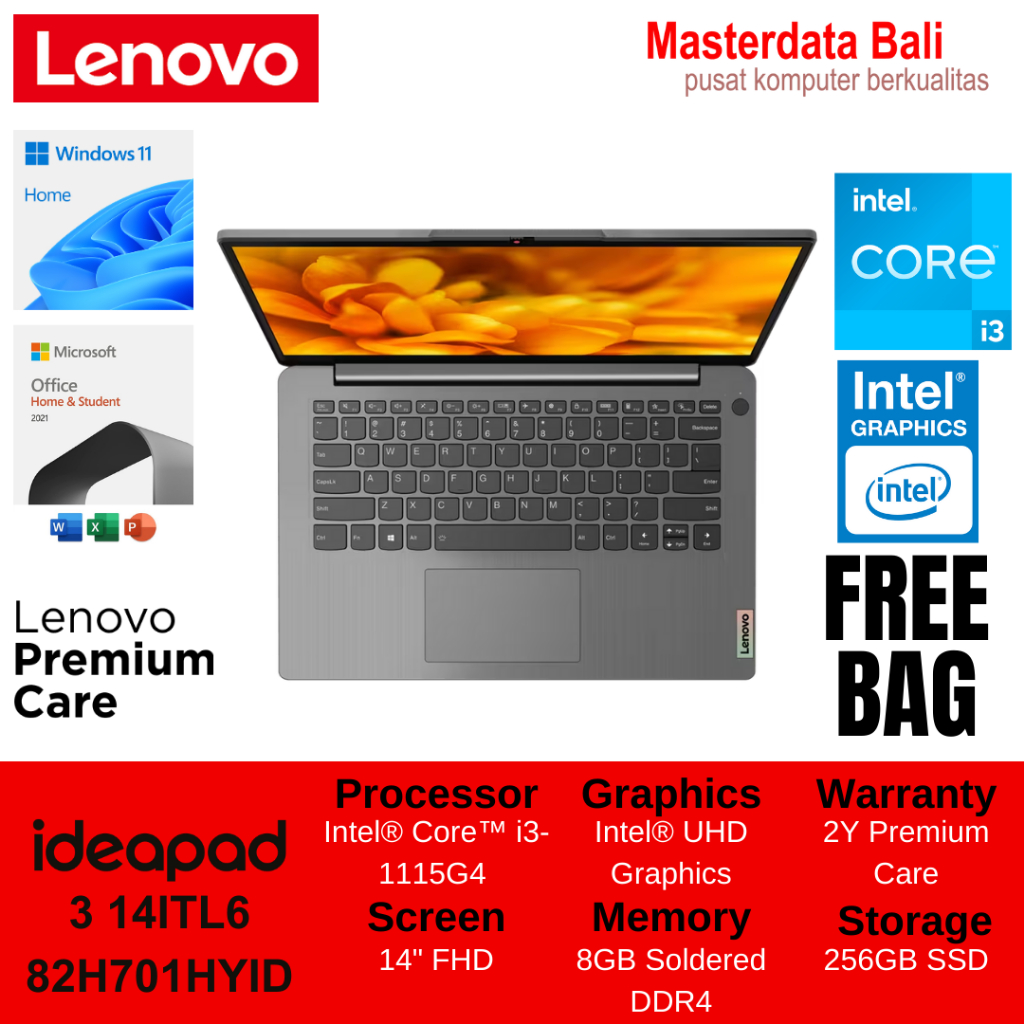 Jual Laptop Lenovo IdeaPad 3 14ITL6 Intel Core i3 14 FHD W11HOME + OHS ...