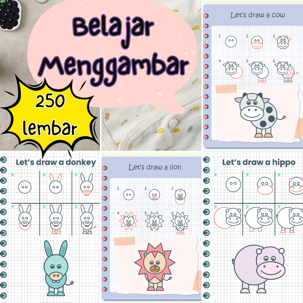 Jual PRINTABLE Belajar Menggambar / Drawing Steps / Worksheet untuk ...