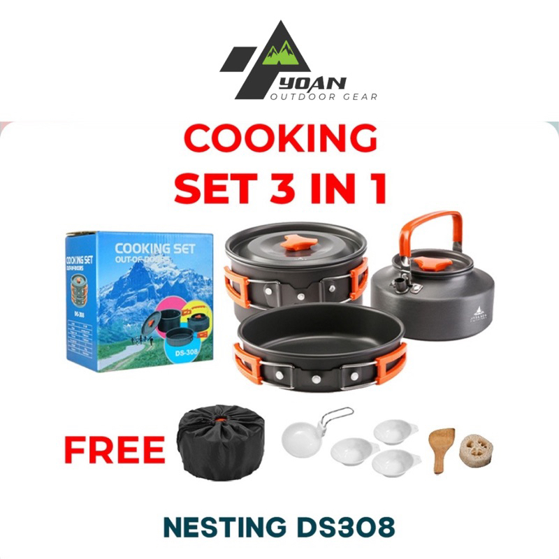 Jual Cooking Set 3 In 1 Cooking Set Outdor Lengkap atau Nesting Camping ...