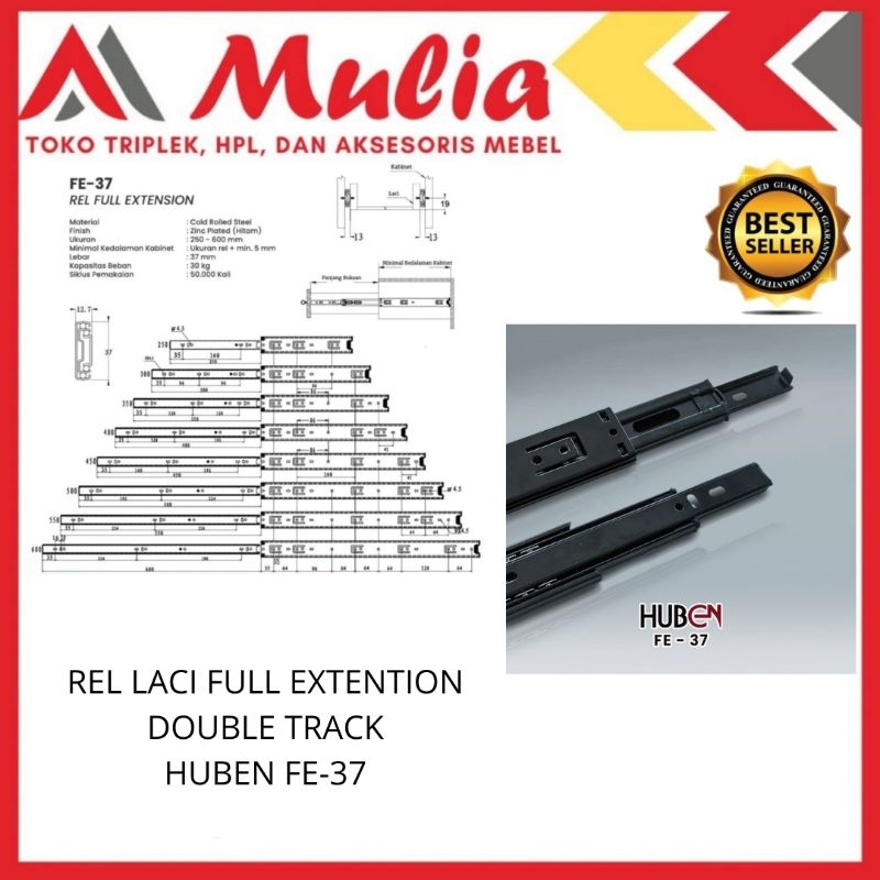 Jual Rel Laci Double Track 2x Tarik Full Extention Huben FE37 (PER SET ...