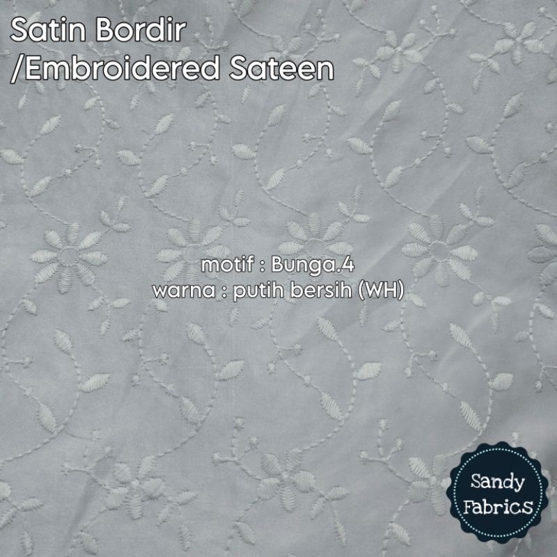 Jual 0,5 meter Kain Satin Bordir Bahan Mukena / Embroidered Sateen ...