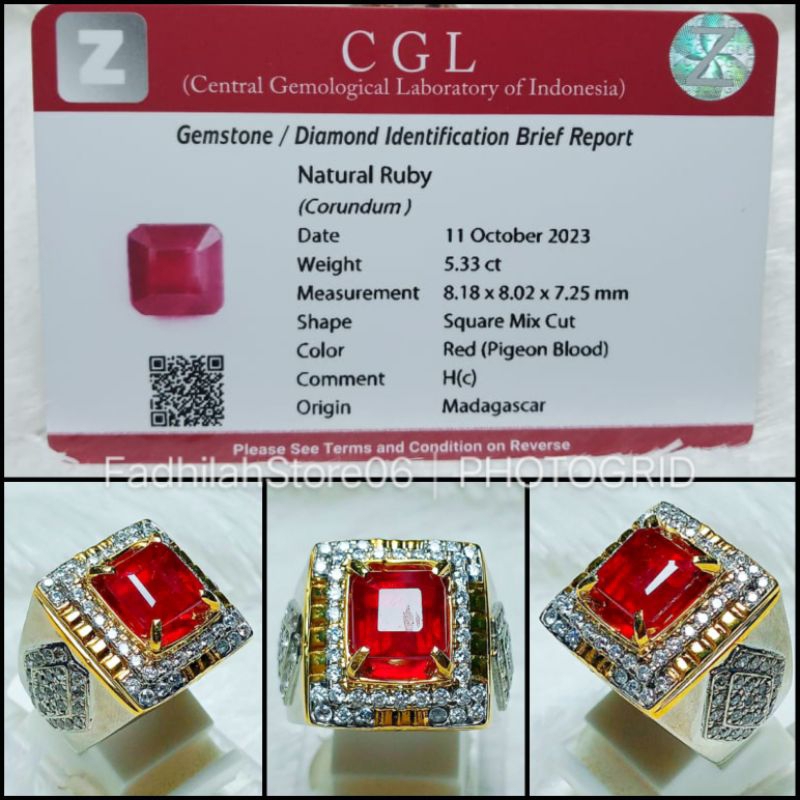 Jual NATURAL RED RUBY PIGEON BLOOD OCTAGON TOP LUSTER + MEMO LAB | Shopee Indonesia