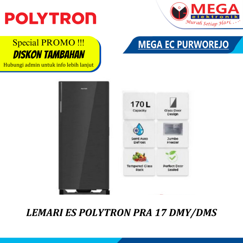 Jual LEMARI ES 1 PINTU POLYTRON PRA 17DMY/ PRA 17DMS BELLEZA 170 LITER ...