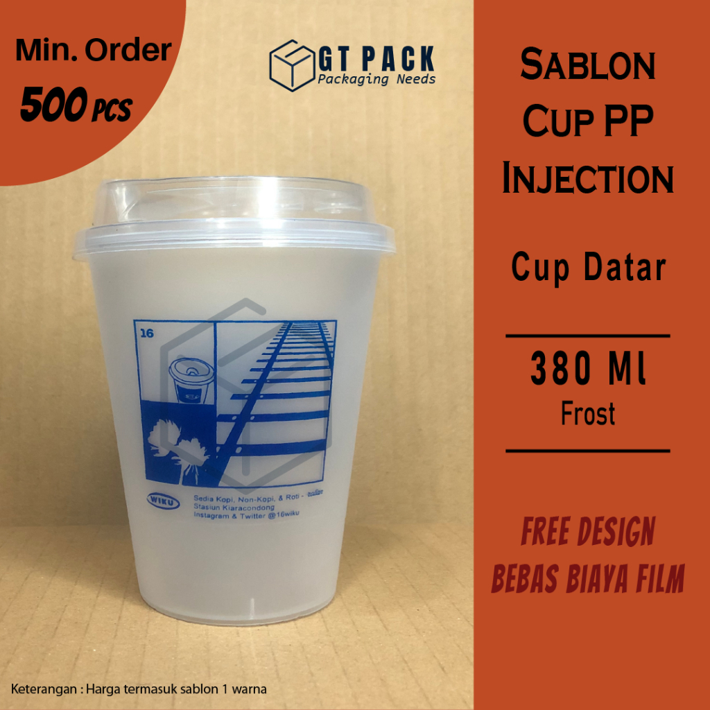 Jual Sablon Cup Plastik PP Injection Datar 380 ML (Frost) + Tutup ...