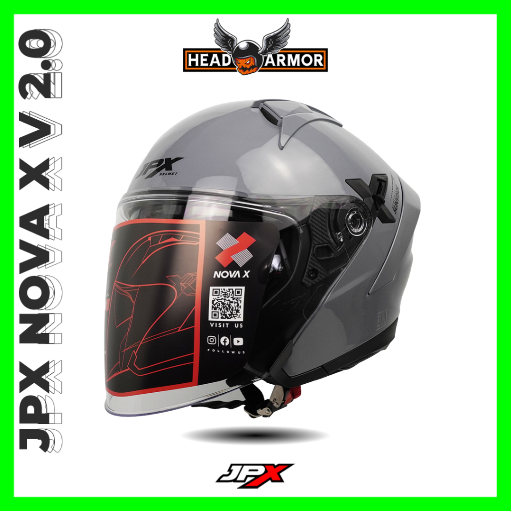 Jual Helm JPX Nova X V2.0 Grey Glossy I Helm Sport I Half Face I Head Armor | Shopee Indonesia