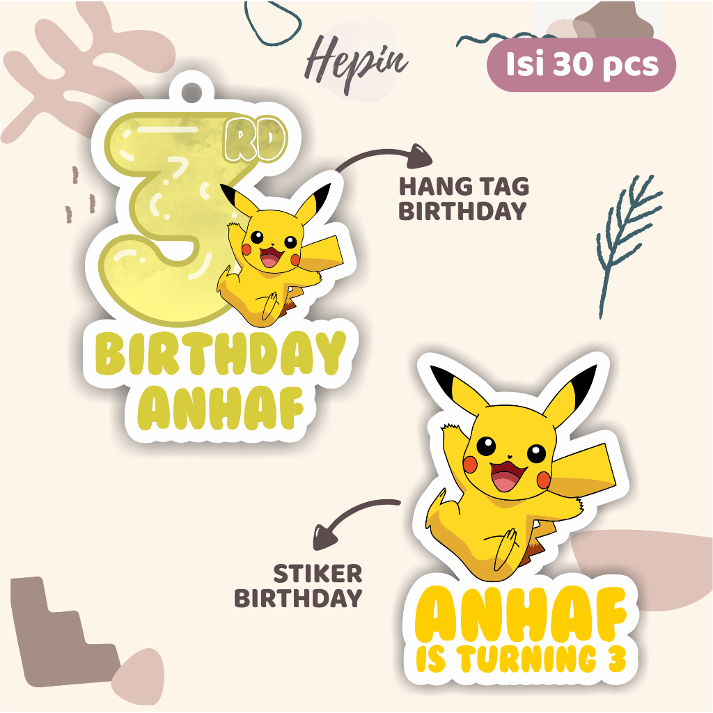Jual (30pcs) Hang tag & stiker ulang tahun tema POKEMON/lucu/karakter ...