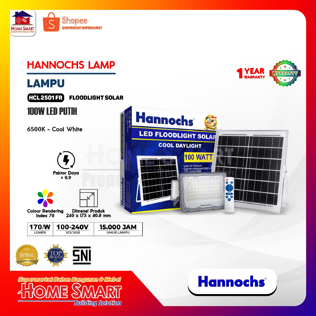 Jual Hannochs Floodlight LED Solar Cell 100w Lampu Sorot Panel Surya ...