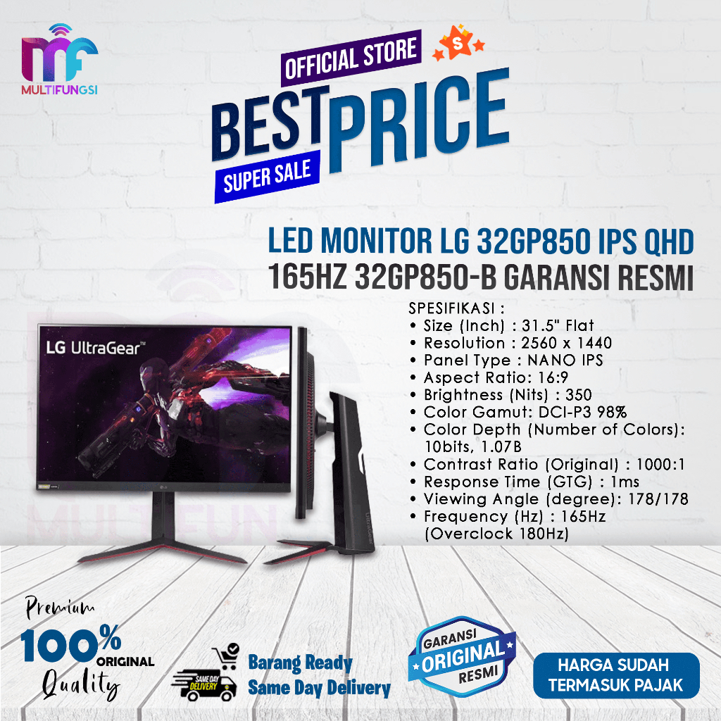 Jual Monitor LG LED 32" 32GP850 IPS QHD 165Hz 32GP850-B Garansi Resmi ...