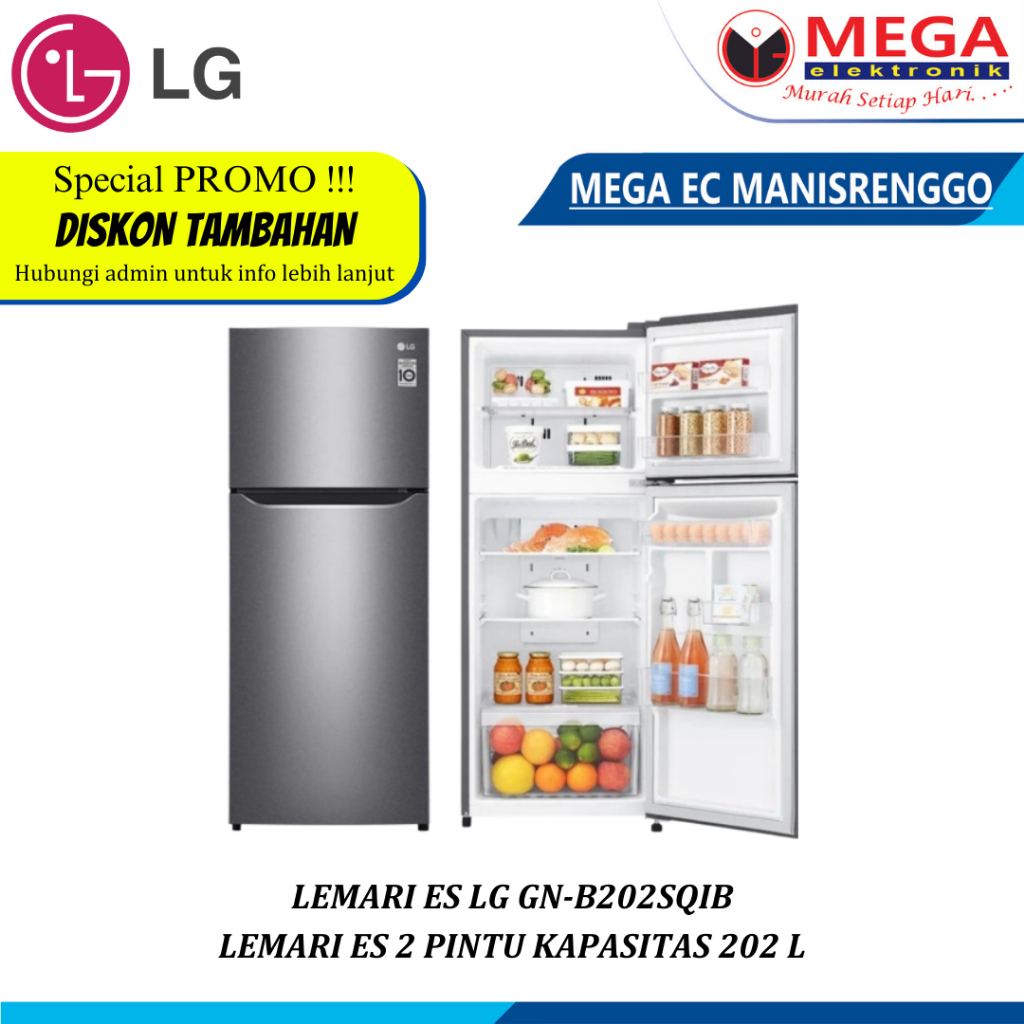 Jual LEMARI ES LG GN-B202SQIB LEMARI ES 2 PINTU KAPASITAS 202 L | Shopee Indonesia