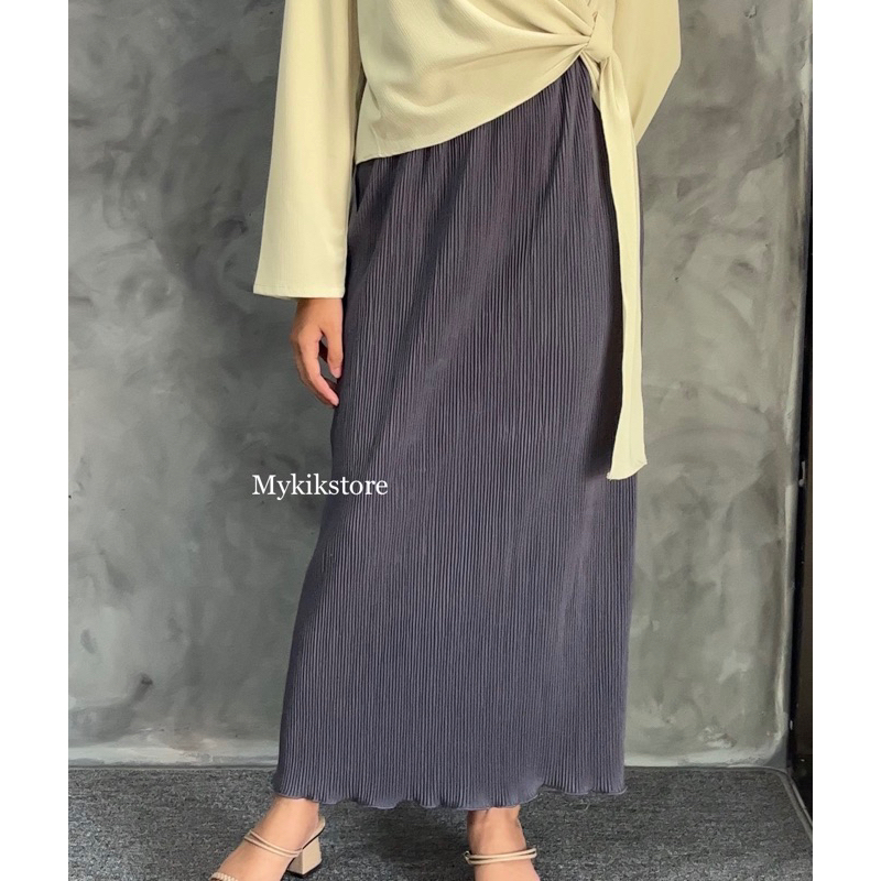 Jual Elle Skirt by Mykikstore - Rok Plisket Span Premium Jumbo Lidi Wavy Pleats | Shopee Indonesia