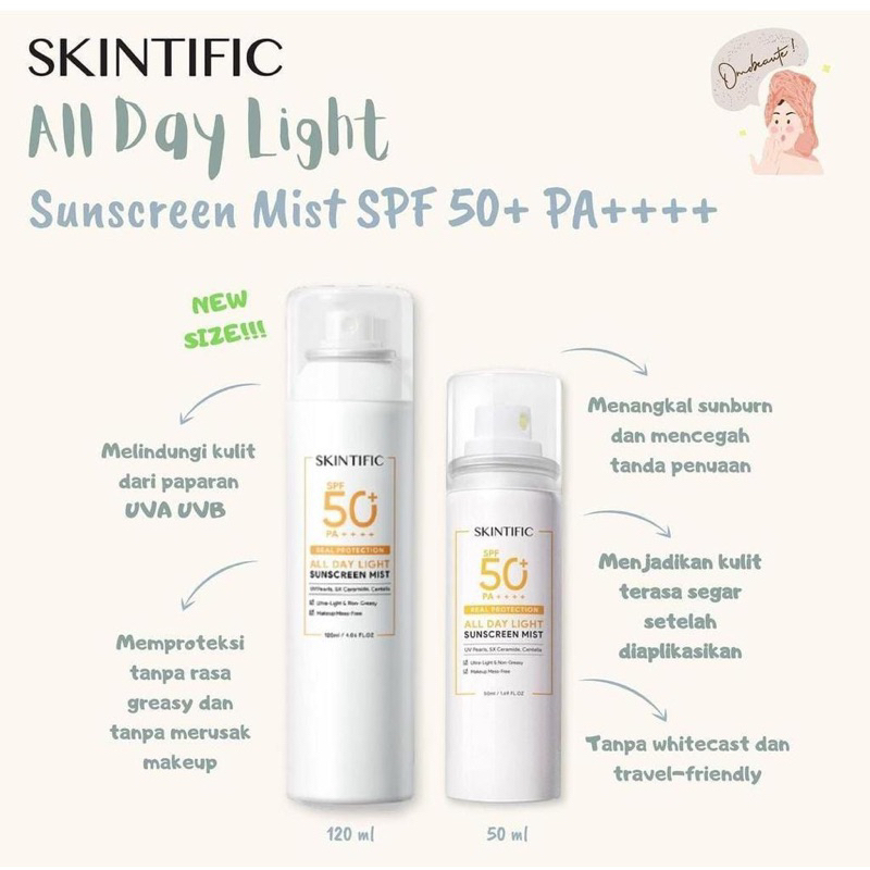 Jual SKINTIFIC ALL DAY LONG SPF 50++ SUNSCREEN MIST SPRAY EXP PANJANG ...