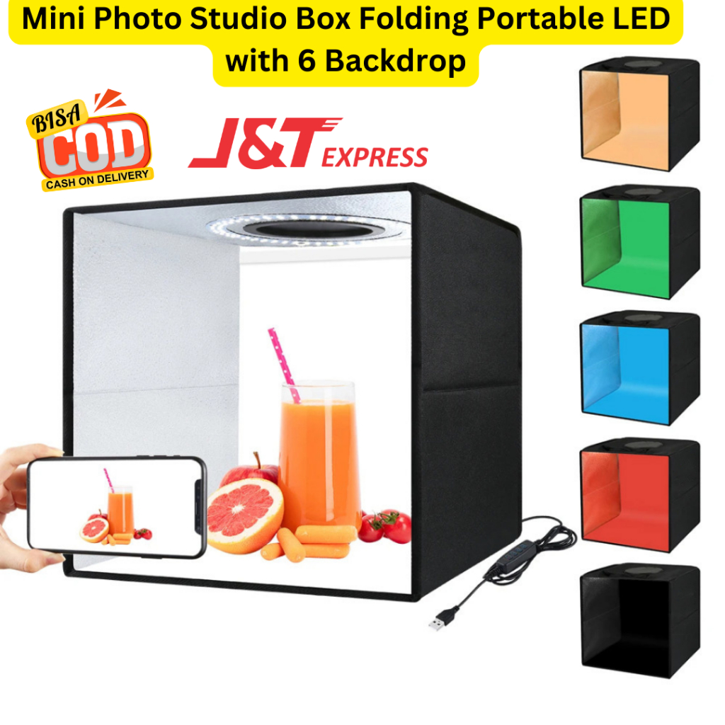 Jual Mini Photo Studio Box Folding Portable LED with 6 Backdrop ...