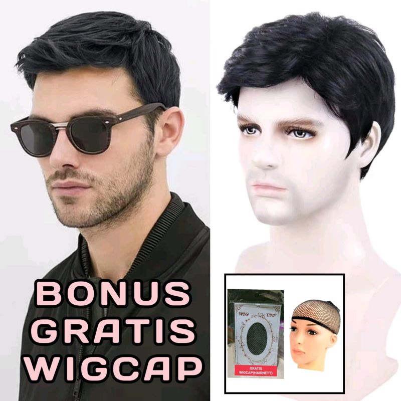 Jual Wig Pria Rambut Palsu Pendek Belah Samping Warna Hitam Versi Pria ...