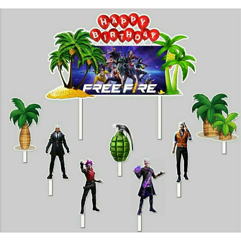Jual 1 set cake topper hiasan kue ulang tahun tema freefire free fire ...