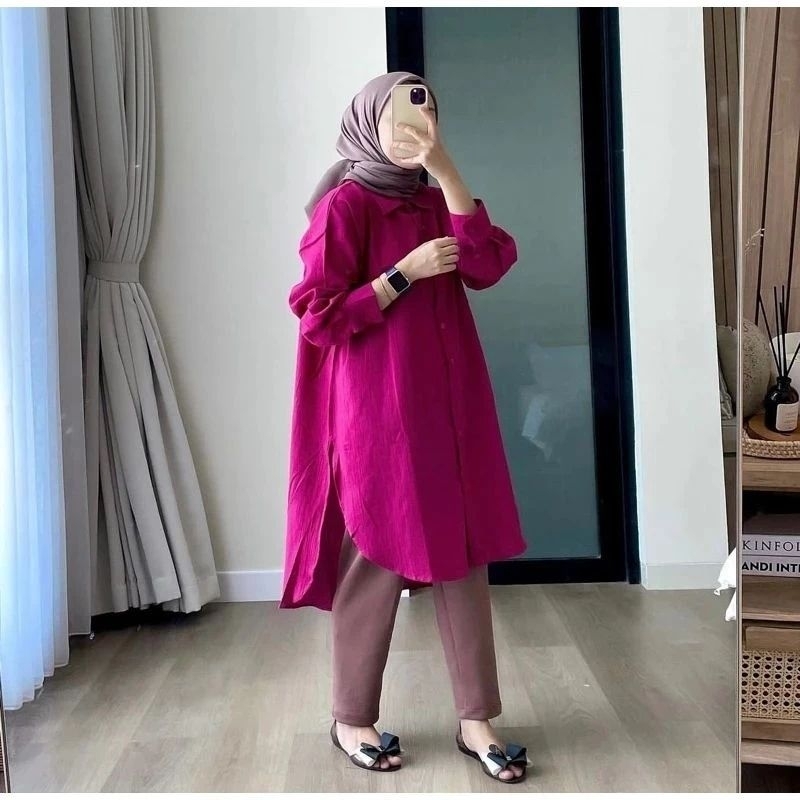 Jual KEMEJA LONG TUNIK COTTON LINEN ATASAN TUNIK | Shopee Indonesia