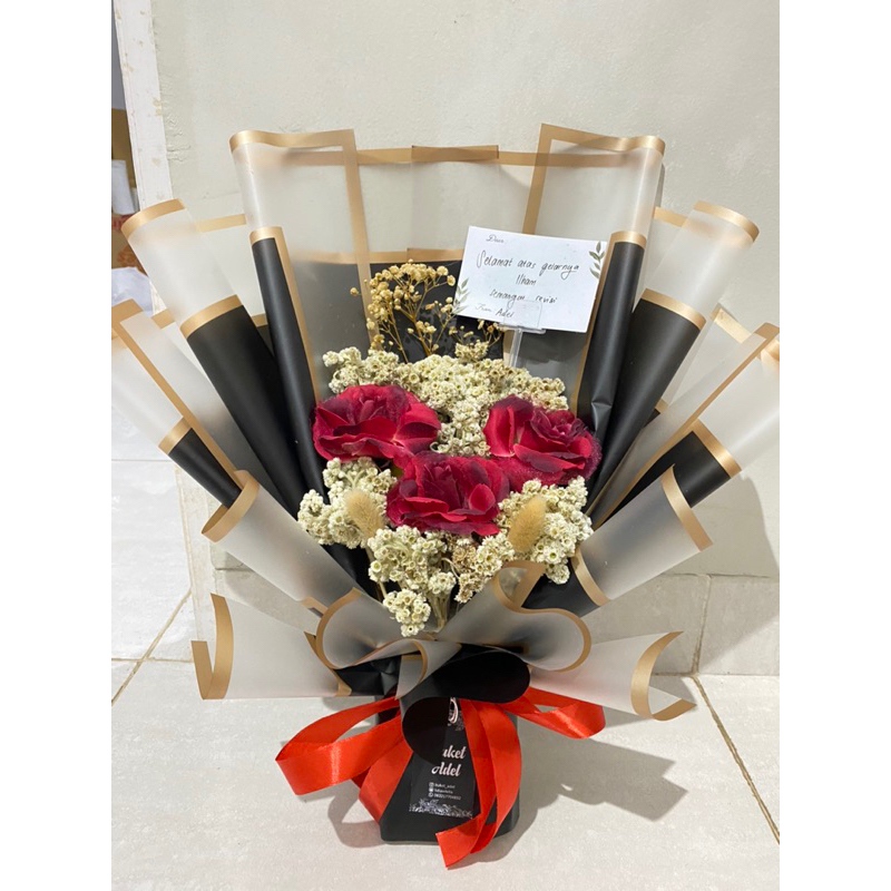 Jual buket bunga artificial edelweis bouquet bucket bunga wisuda ...