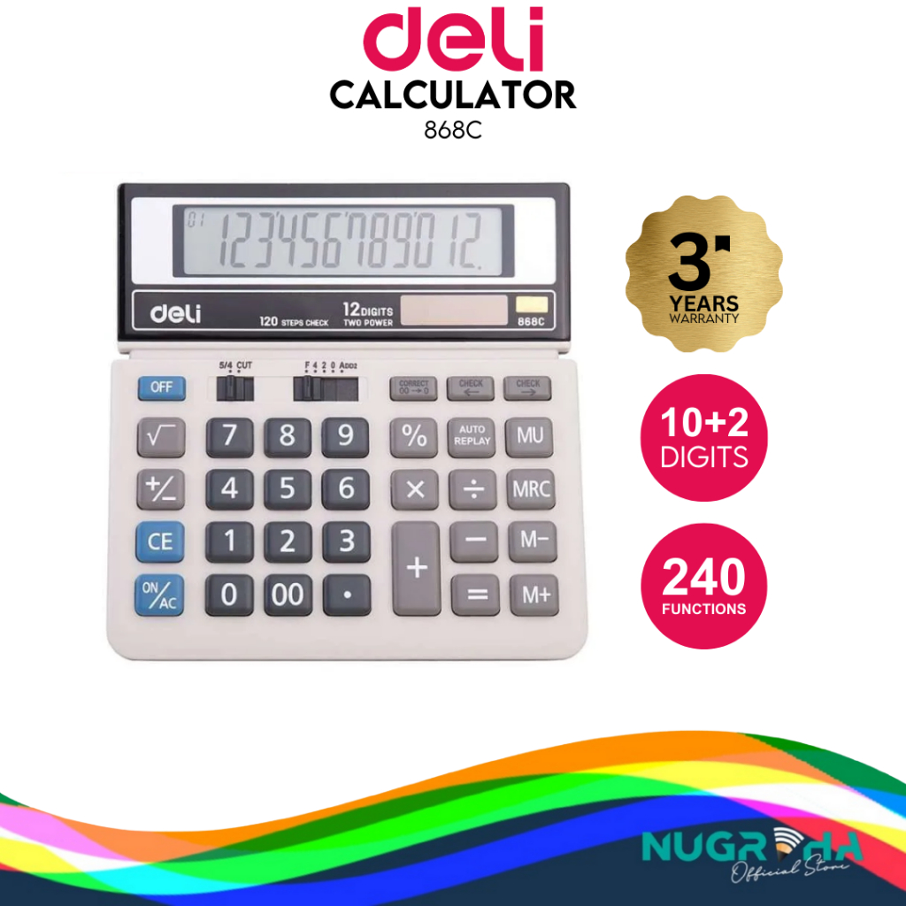 Jual DELI 868C Kalkulator 12 Digit Check Correct Deli 868 C Desktop SDC ...