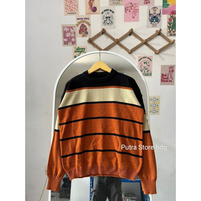 Jual Wendy stripe knite sweater - atasan rajut wanita | Shopee Indonesia