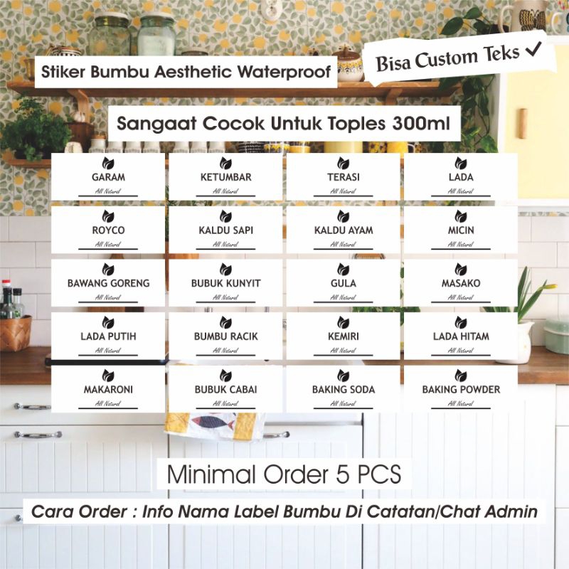 Jual Stiker Label bumbu dapur Aesthetic toples 300ml WATERPROOF ...