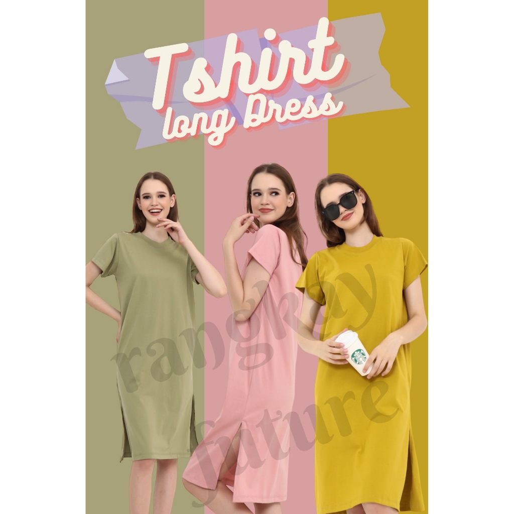 Jual Side Slits Long Dress Tunik Lengan Pendek Cotton Combed 24s ...