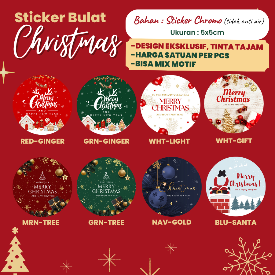 Jual Sticker Natal Bulat Label Toples Segel Merry Christmas Stiker ...