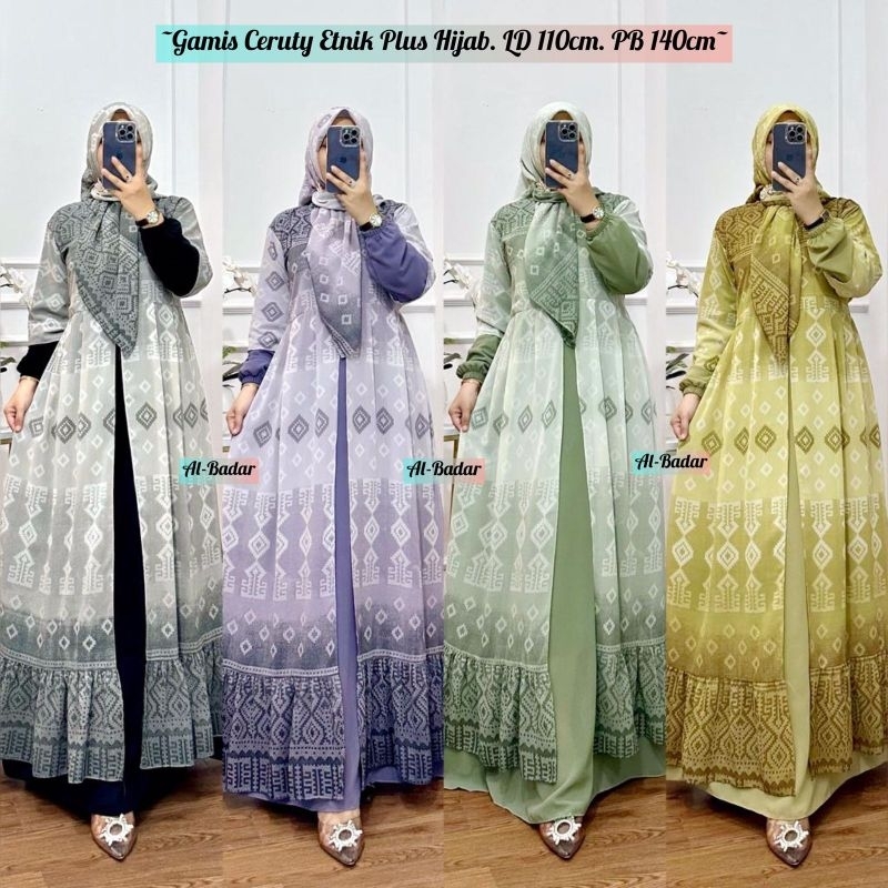Jual [ BISA COD ] GAMIS CERUTY MOTIF ETNIK PLUS HIJAB SEGI EMPAT MODEL ...