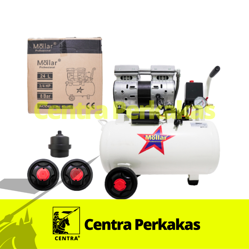 Jual MLR-AC1024S Kompresor Udara Tanpa Oli Silent Oilless Air Compressor 24L 3/4HP | Shopee ...