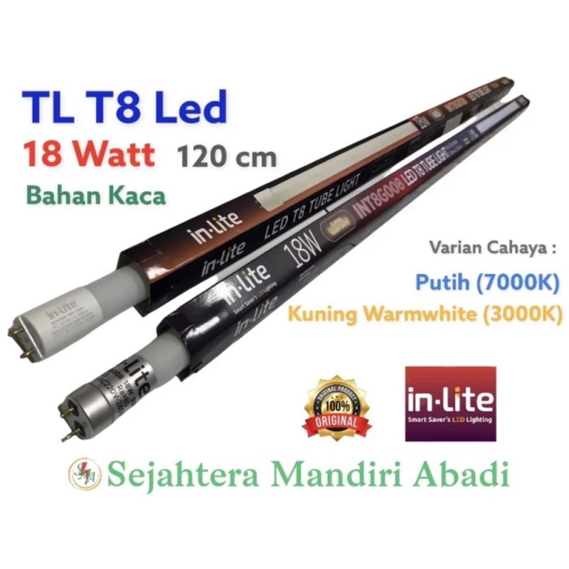 Jual Lampu TL LED 18 Watt Inlite T8 LED Kaca 120cm Putih / Kuning | Shopee Indonesia