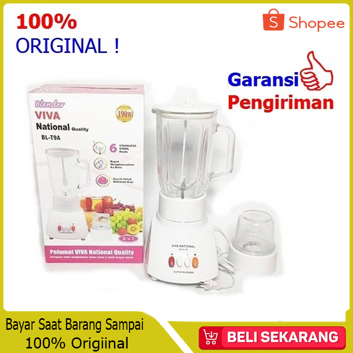 Jual COD Blender Viva National BL-T9A Blender Kaca 2In1 Low Watt Grinder 6 Mata Pisau Stainless ...