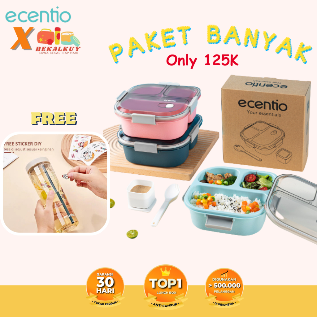 Jual [PROMO PAKET BANYAK 3 LUNCHBOX GRATIS BOTOL] Ecentio Kotak Makan ...