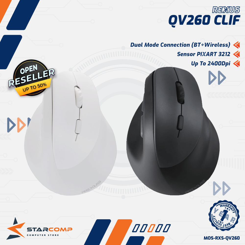 Jual Mouse Vertical Bluetooth REXUS CLIF QV-260 Ergonomic- Rexus QV260 ...
