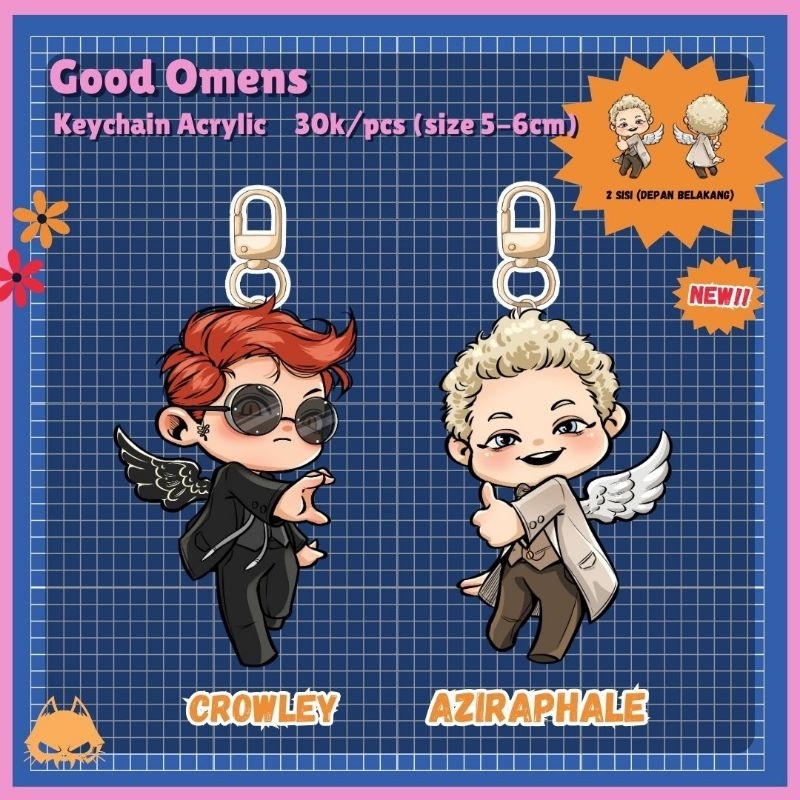 Jual [OPEN PO] Keychain Acrylic Good Omens Crowley dan Aziraphale Dua ...