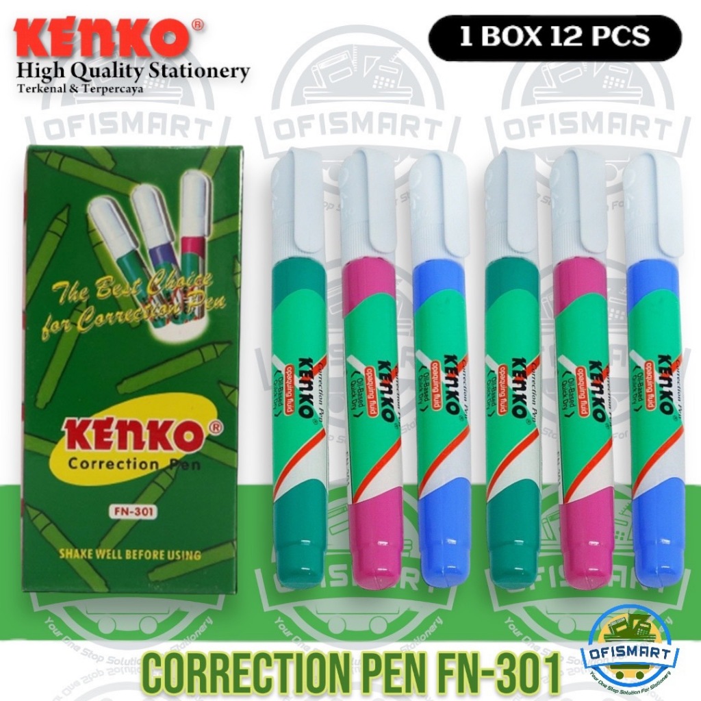 Jual Kenko Tip-Ex Correction Fluid Pen FN 301 | @1Ktk=12 Pcs | Shopee ...