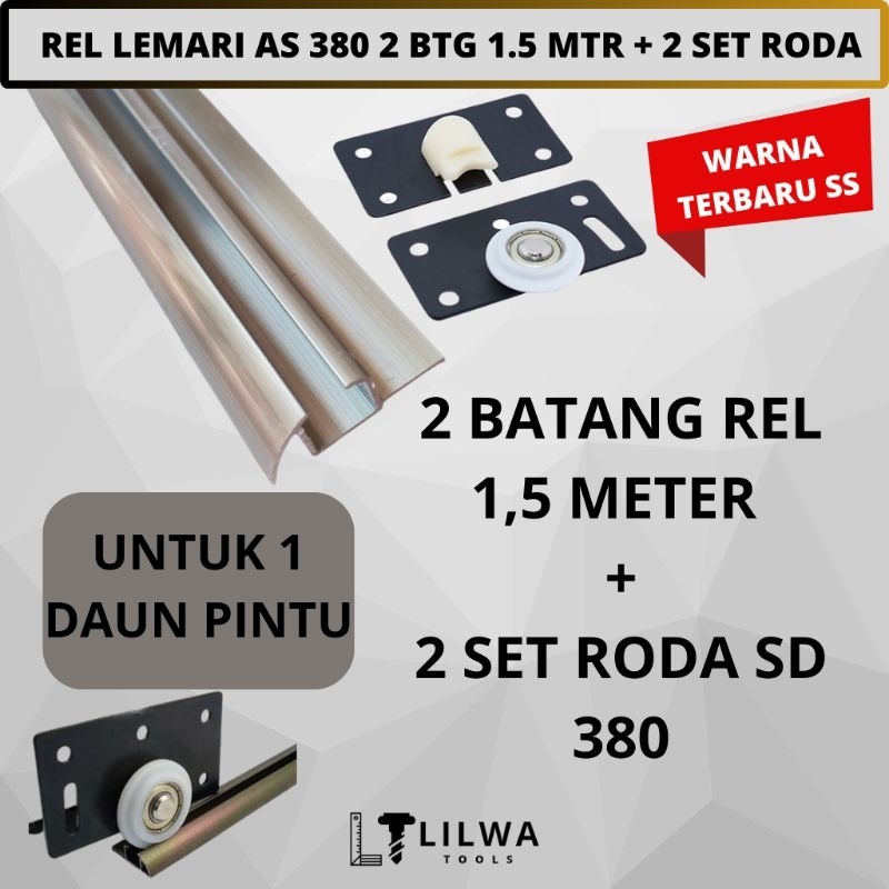 Jual Rel Sliding Timbul 380 Twin 2 Batang 1.5 Meter + 2 Set Roda SD 380 Harfit Paket 1 Daun ...