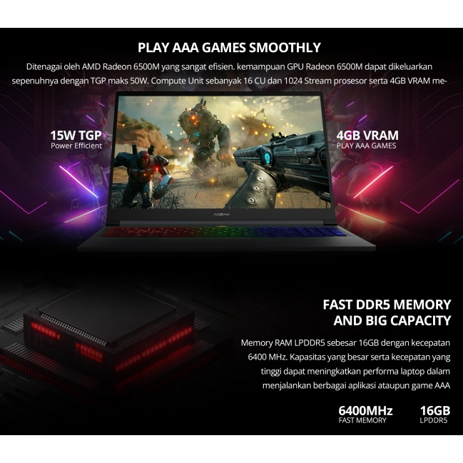 Jual Laptop Gaming Advan Pixelwar Amd ryzen 5 6600H RAM16GB SSD1TB AMD ...