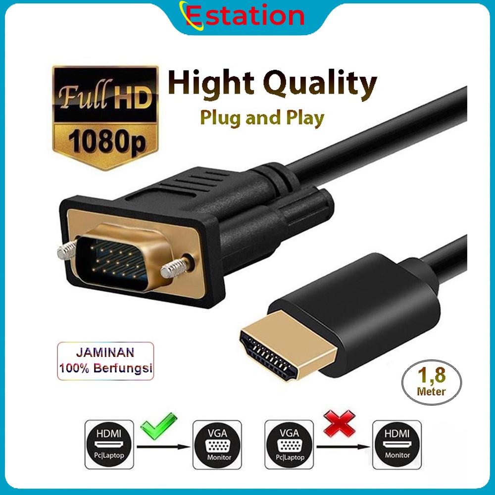 Jual Estation - Full HD 1080P Kabel HDTV to VGA HD 4K/Kable HDMI to VGA ...