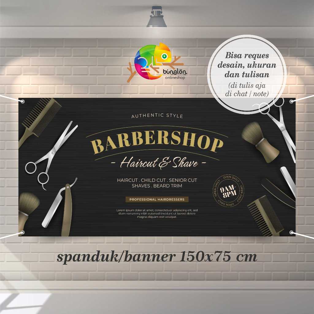 Jual Spanduk Banner Pangkas Rambut Barbershop Simple Custom Tulisan ...