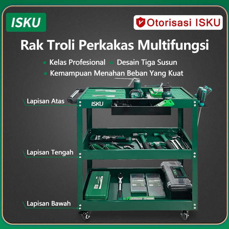 Jual ISKU rak troli bengkel/Trolley 3 Susun/rak alat/keranjang alat ...