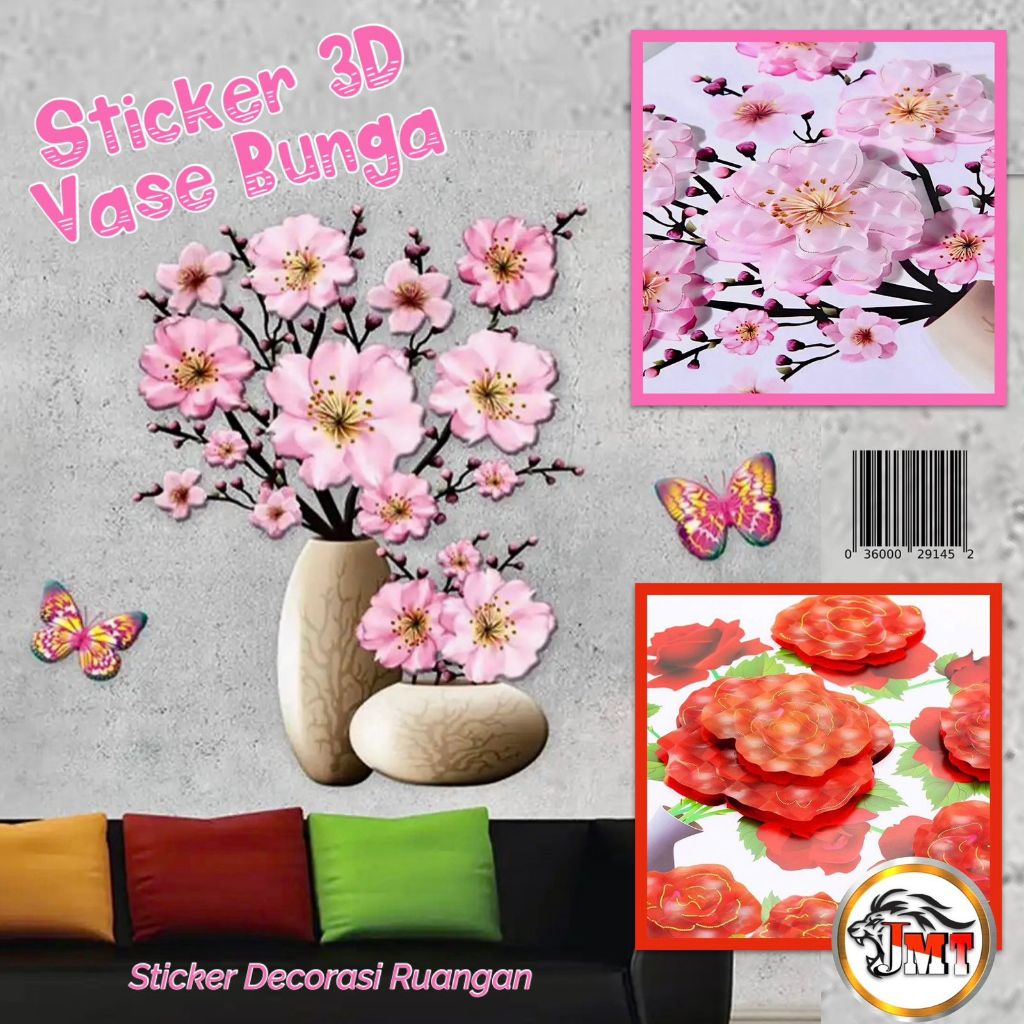 Jual Sticker Vase Bunga Dinding 3D Simulasi / Hiasan Dinding Bunga 3D ...