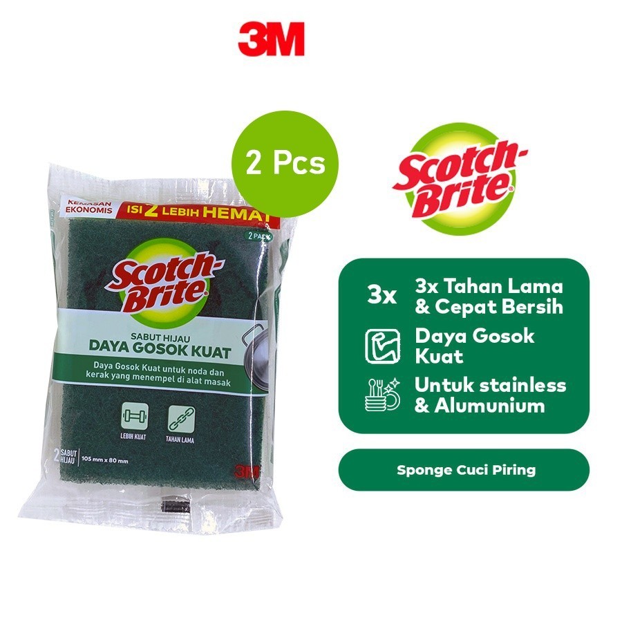 Jual Scotch-Brite 3M Sabut Hijau Spons 2 Pcs Tough Clean Scrub ID ...